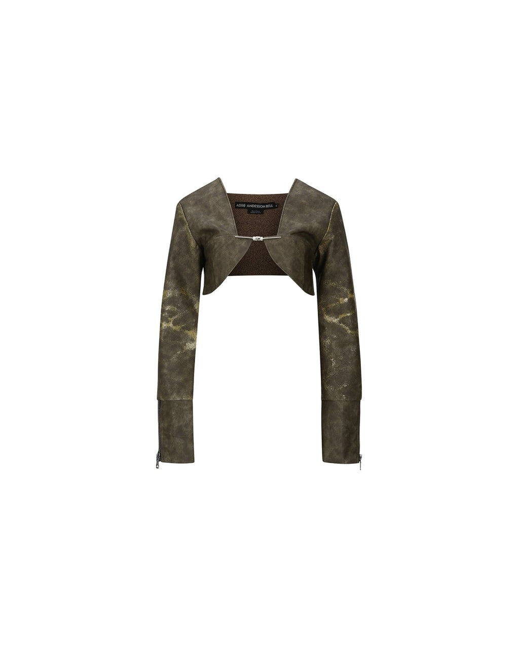 (WOMEN) CRACK PAINT FAUX LEATHER BOLERO JACKET awa552w(BROWN ...