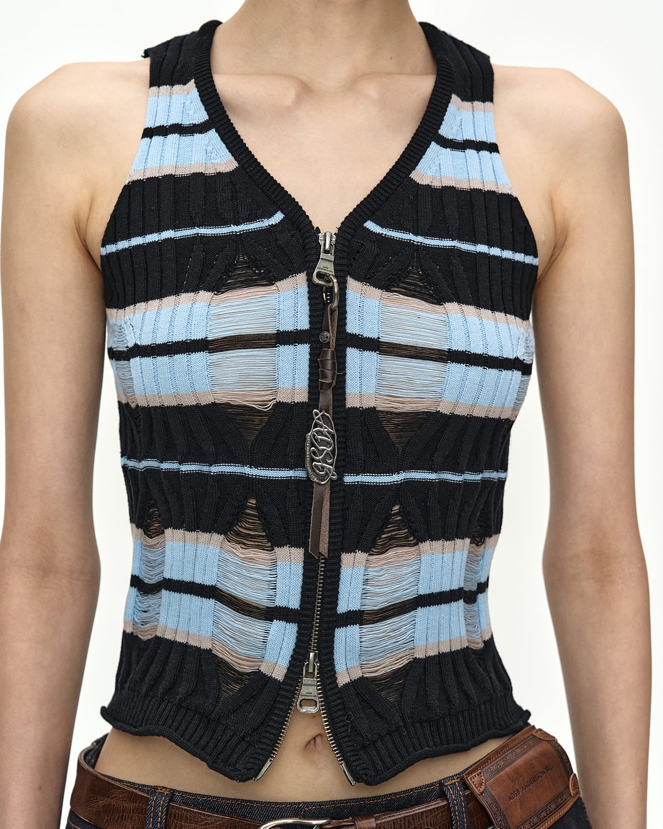 STRIPE OPEN KNIT VEST atb1582w(BLUE/BLACK) – Andersson Bell